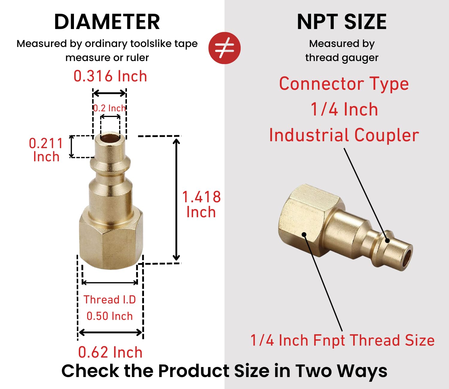 T TANYA HARDWARE Air Hose Fittings And Air Coupler Plug, Air Compressor Quick-Connect FNPT Female Plug Kit (Industrial Type D, 1/4-Inch NPT Female Thread, Solid Brass, 2 Piece)