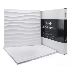 Art3d Plastic 3D Wall Panel PVC Wave Wall Design, White, 19.7" x 19.7" (12-Pack)