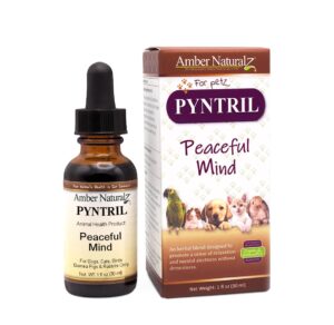 amber naturalz pyntril peaceful mind herbal supplement for dogs, cats, birds, guinea pigs, and rabbits | herbal pet supplement for relaxation | 1 fluid ounce glass bottle | manufactured in the usa