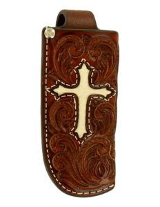 nocona unisex embossed ivory cross inlay knife sheath tan os