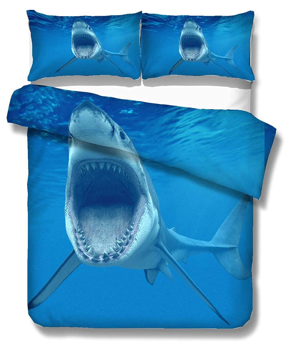 kebia 3D White Shark Duvet Cover Set Twin Bedding Sets for Kids Ultra Soft Microfiber 2 Piece Blue Cover Set with Pillowcase Decoration Room Home(Twin -Style 15)