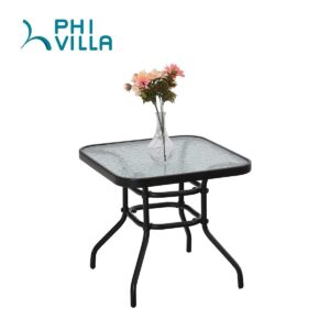 PHI VILLA 3 PCS Patio Bistro Set Outdoor Furniture Folding Chairs Set with Beige Cushions, 2 Adjustable Reclining Chairs & 1 Tempered Glass Coffee Table