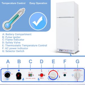 Smad Propane Refrigerator 110V/Propane Fridge Up Freezer 9.3 Cu.Ft Propane Refrigerator with Freezer Large Capacity Refrigerator Off Grid, White