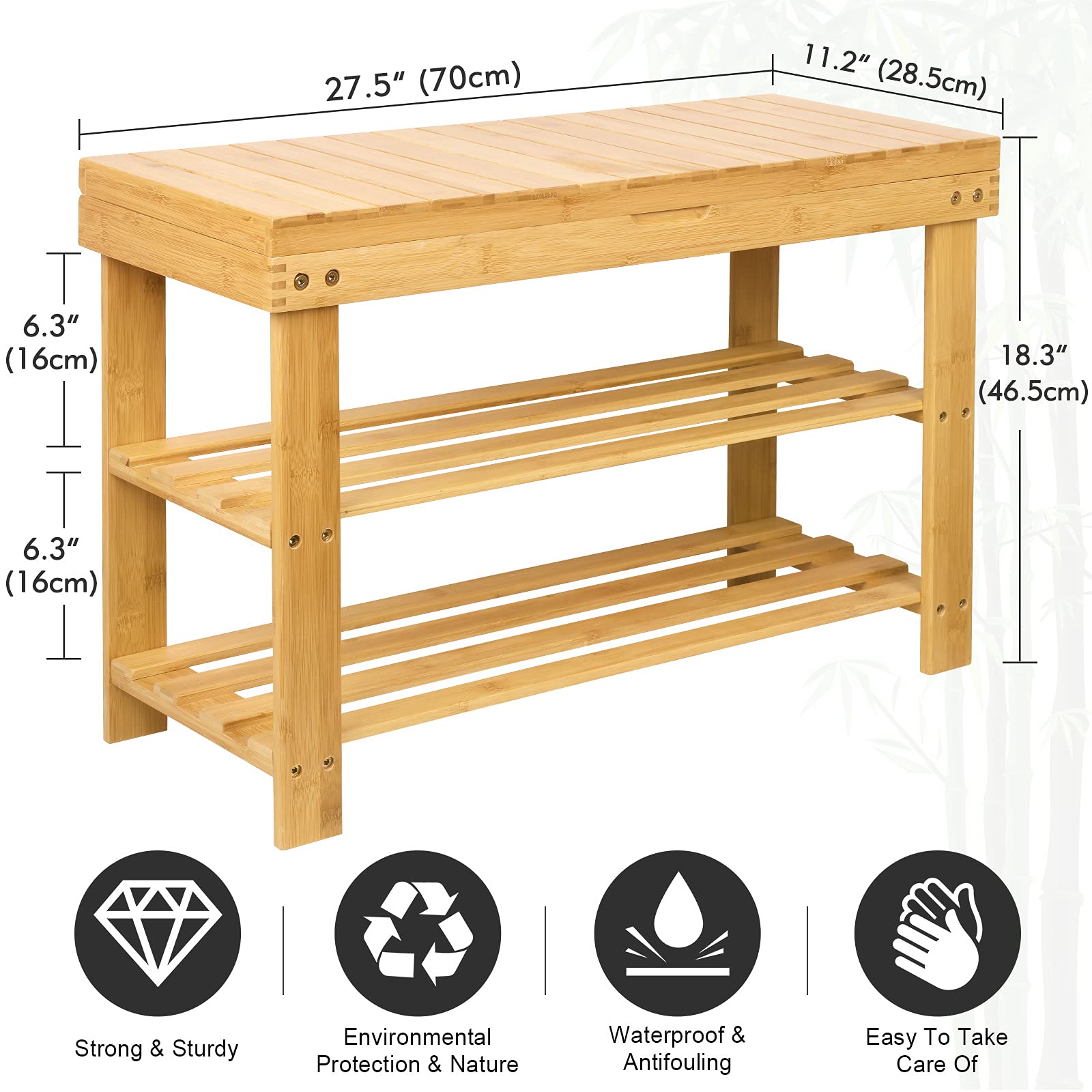 BAMBUROBA Shoe Rack Storage Bench Bamboo Organizer Entryway Organizing Shelf with Storage Drawer on Top, Natural