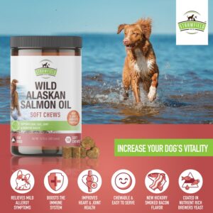 Strawfield Pets Salmon Dog Chews Omega 3 Fish Oil Chews with Wild Alaskan Salmon Oil Skin & Coat + Seasonal Allergy Support Hip & Joint Dog Supplement + EPA & DHA Made in USA