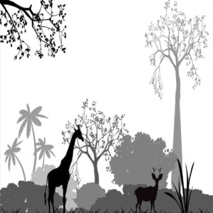 Ambesonne Savannah Duvet Cover Set, Grayscale Silhouette of Savannah Giraffe Deer and Trees Wild Region Theme Africa, Decorative 3 Piece Bedding Set with 2 Pillow Shams, Queen Size, White Grey