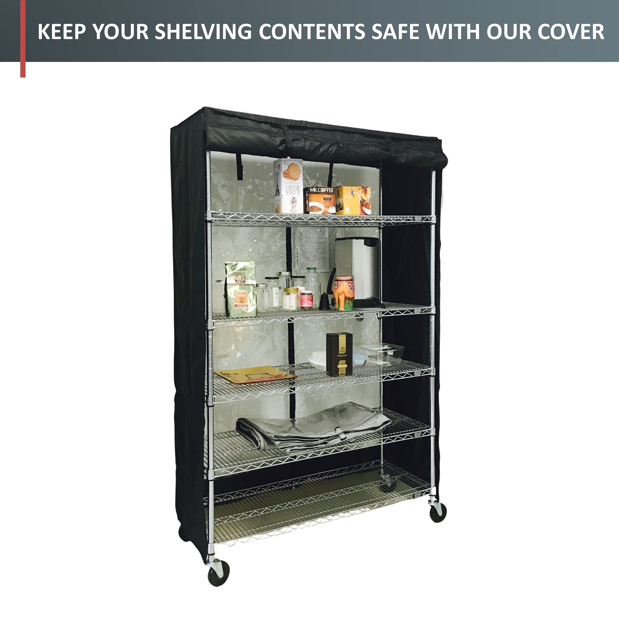 Formosa Covers | Wire Storage Shelving Unit Cover for Garage, Office, Construction Organization, fits Racks 48"Wx18"Dx72"H (Cover Only Black)