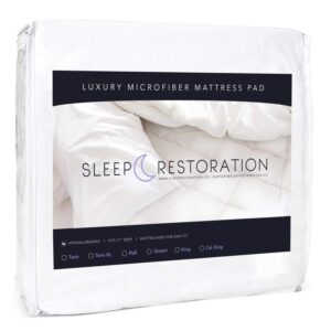 Sleep Restoration Fitted Microfiber Mattress Pad Cover - Plush Quilted Luxurious Mattress Topper - Cal King