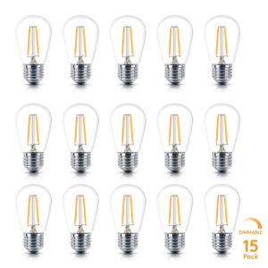 brightech ambience pro replacement led light bulbs, 2 watt vintage led edison bulbs, 2700k soft white dimmable outdoor string lights bulbs, e26 base - 15 pack