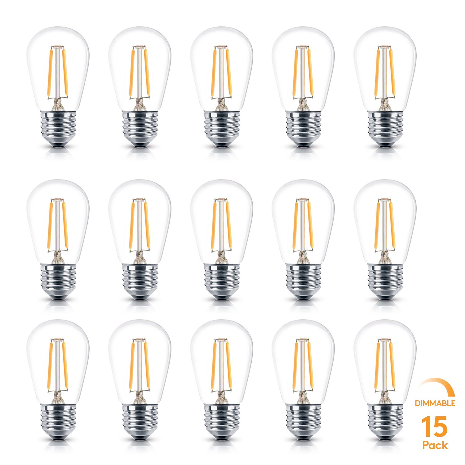 Brightech Ambience PRO Replacement LED Light Bulbs, 2 Watt Vintage LED Edison Bulbs, 2700K Soft White Dimmable Outdoor String Lights Bulbs, E26 Base - 15 Pack