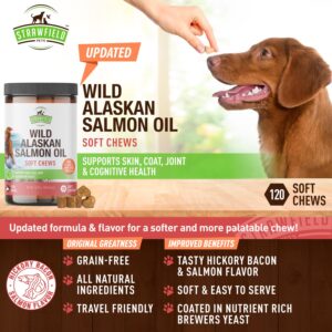 Strawfield Pets Salmon Dog Chews Omega 3 Fish Oil Chews with Wild Alaskan Salmon Oil Skin & Coat + Seasonal Allergy Support Hip & Joint Dog Supplement + EPA & DHA Made in USA