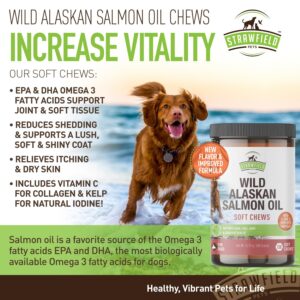 Strawfield Pets Salmon Dog Chews Omega 3 Fish Oil Chews with Wild Alaskan Salmon Oil Skin & Coat + Seasonal Allergy Support Hip & Joint Dog Supplement + EPA & DHA Made in USA