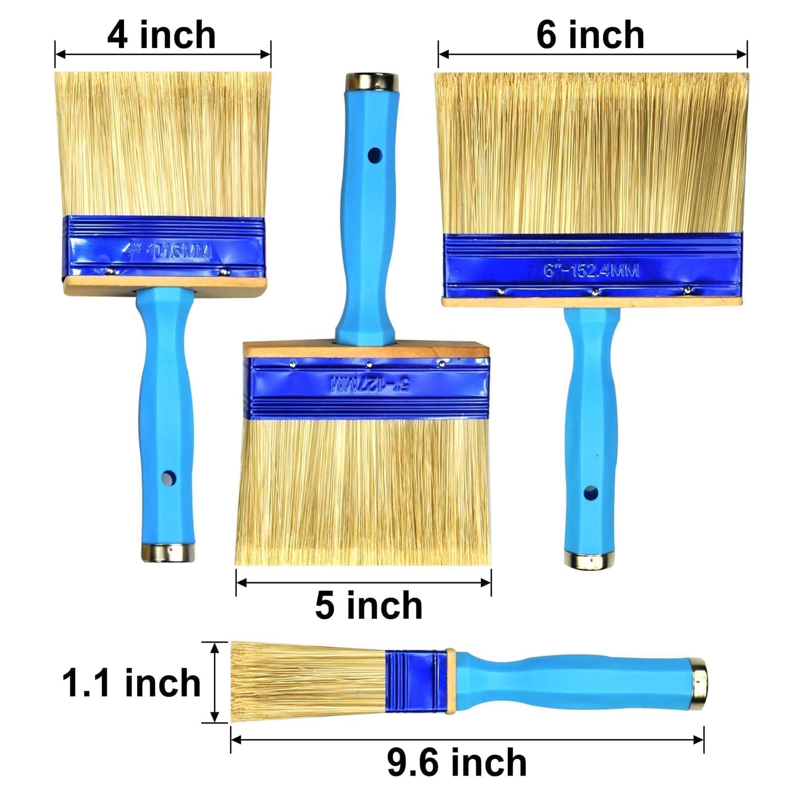 Kingorigin Deck Paint Brush, 3 Pack Thick Paint Brushes (4", 5", 6") for Faster Coverage, Compatible with Most Extension Poles, Stain Brushes for Wood, Deck, Walls, Fence and House