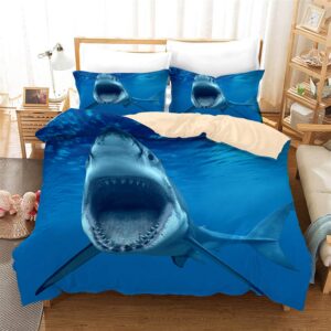 kebia 3d white shark duvet cover set twin bedding sets for kids ultra soft microfiber 2 piece blue cover set with pillowcase decoration room home(twin -style 15)