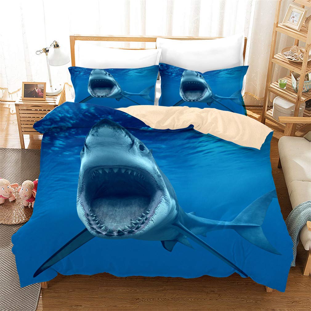 kebia 3D White Shark Duvet Cover Set Twin Bedding Sets for Kids Ultra Soft Microfiber 2 Piece Blue Cover Set with Pillowcase Decoration Room Home(Twin -Style 15)