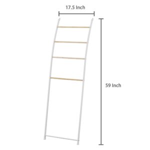 MyGift 4 Rung White Wall Leaning Blanket Ladder for Bedroom and Living Room, Bath Towel Storage Ladder, Freestanding Bathroom Drying Rack for Towels with Top and Bottom Non Slip Rubber Feet