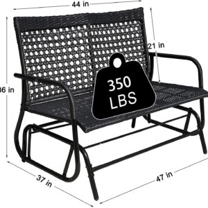 Sundale Outdoor Wicker Porch Glider Rocker Chair, Outdoor 2 Person Glider, Garden Bench Loveseat Sofa Couch for Patio, Outside, Poolside - Black, Metal, 350 Lbs Capacity