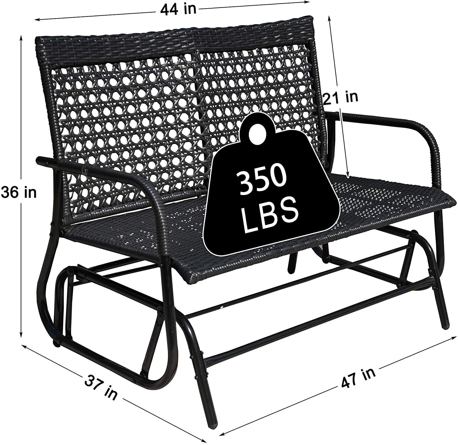 Sundale Outdoor Wicker Porch Glider Rocker Chair, Outdoor 2 Person Glider, Garden Bench Loveseat Sofa Couch for Patio, Outside, Poolside - Black, Metal, 350 Lbs Capacity