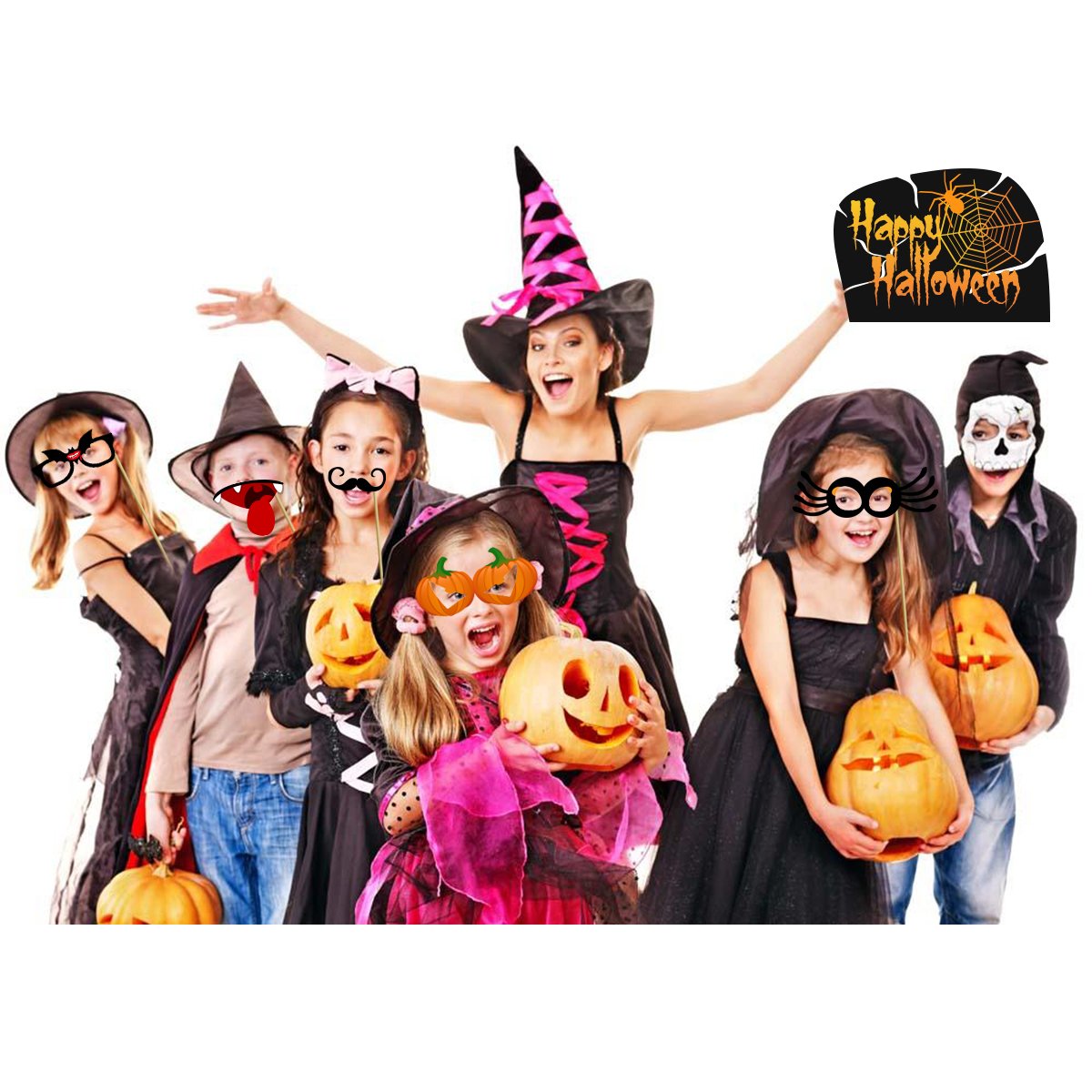 53pcs Happy Halloween Photo Booth Props Halloween Picture Props Skull Photo Booth Props Witch Hat Pumpkin Bat Tombstone Fancy Party Decor Supply Halloween Props for Photoshoot Gift Box