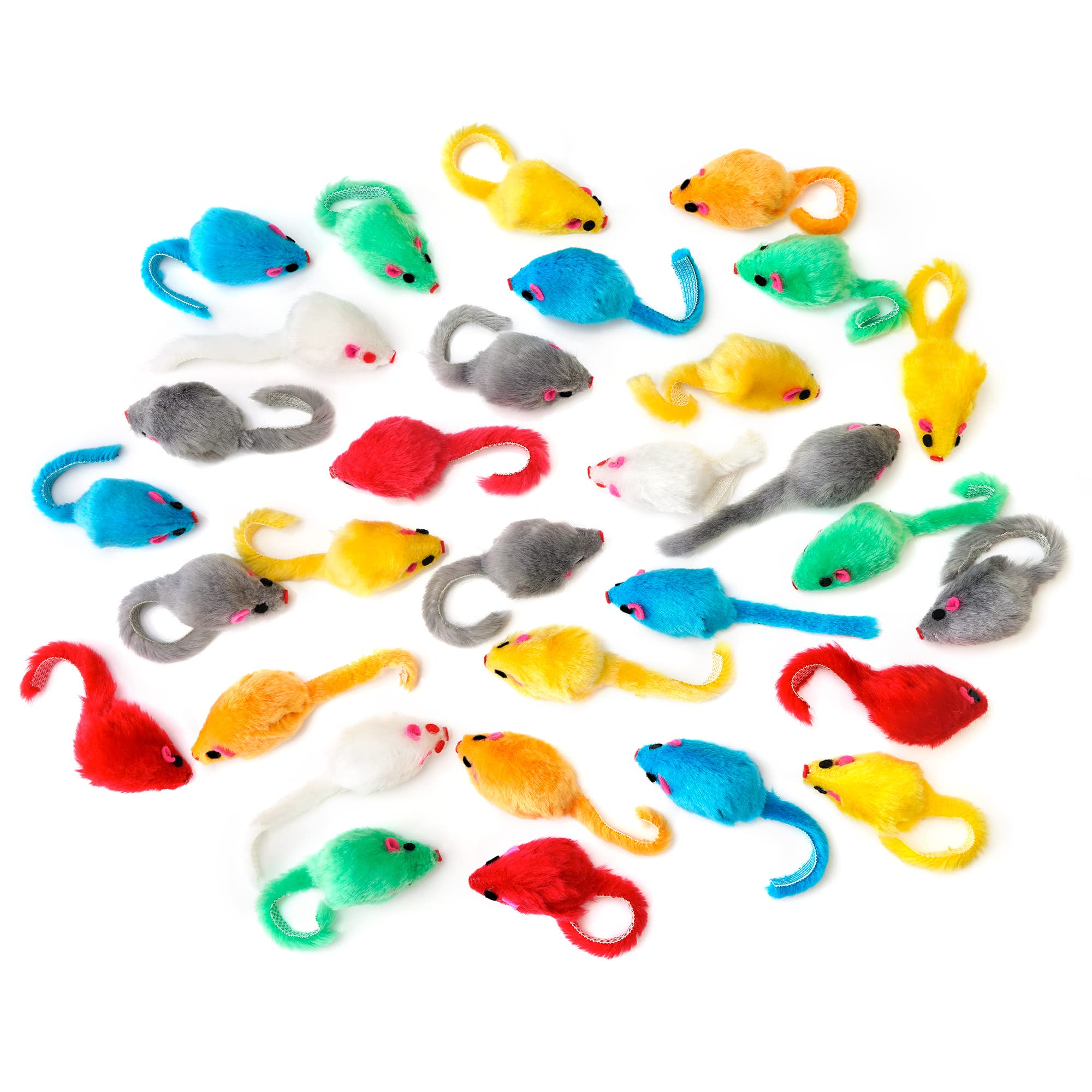 CHIWAVA 60PCS 4.1'' Furry Cat Toy Mice Rattle Small Mouse Kitten Interactive Play Assorted Color