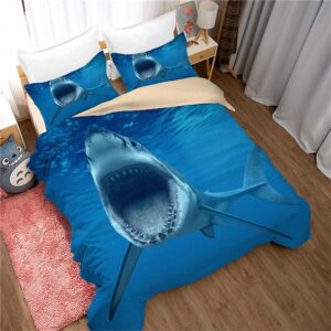 kebia 3D White Shark Duvet Cover Set Twin Bedding Sets for Kids Ultra Soft Microfiber 2 Piece Blue Cover Set with Pillowcase Decoration Room Home(Twin -Style 15)