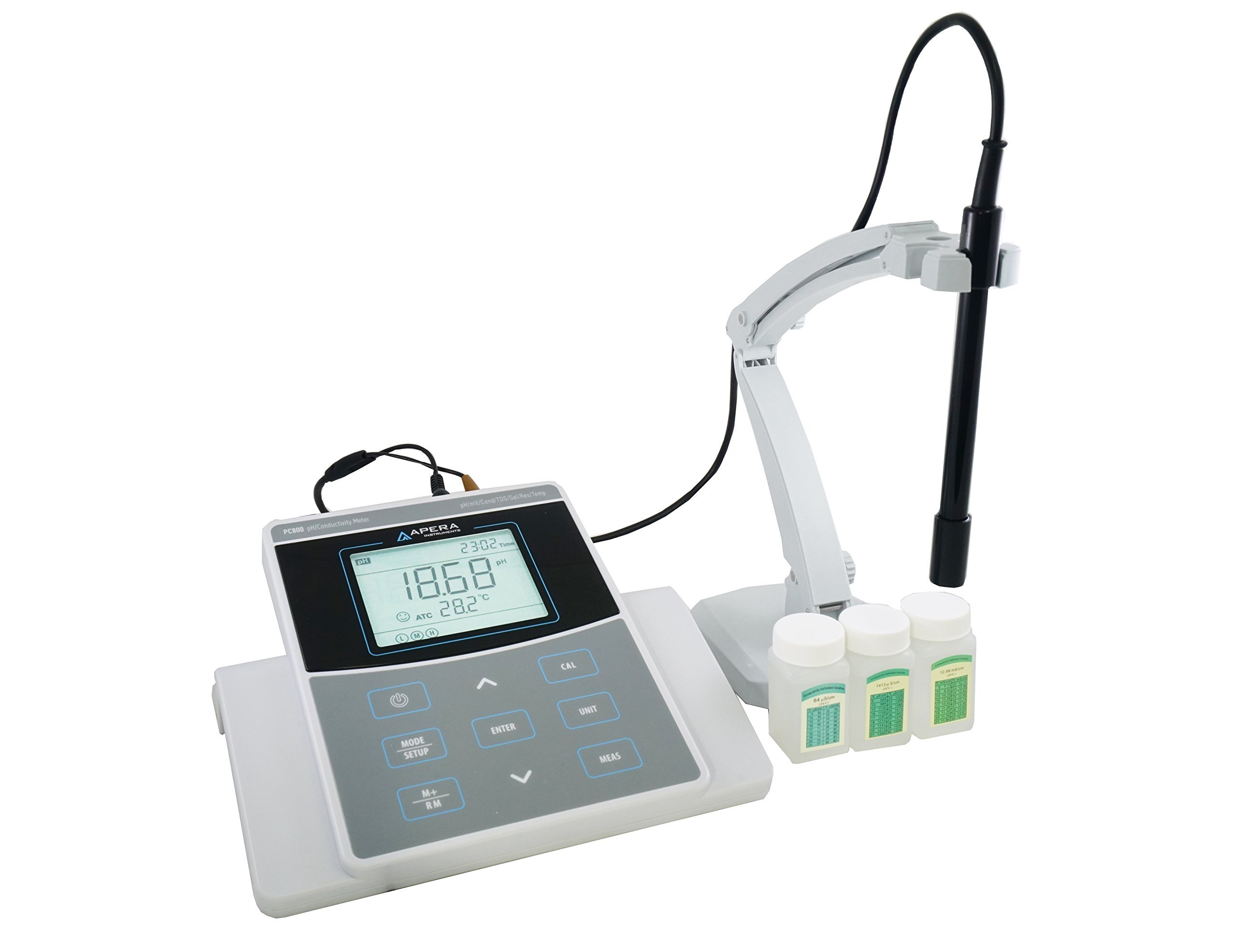 Apera Instruments PC800 Benchtop pH/Conductivity/TDS/Salinity/Resistivity/Temp. Multiparameter Meter Kit, 0.01 pH/1% F.S Accuracy AI523