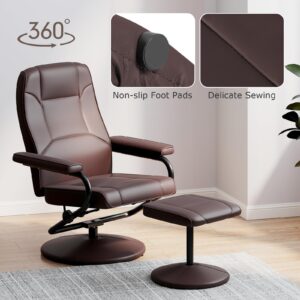 Giantex Recliner Chair with Ottoman, 360° Swivel Faux Leather Reclining Chair w/Adjustable Backrest, Footrest, Sturdy Metal Base, Upholstered Armchair for Living Room Bedroom Study, Office, Brown