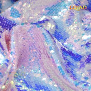 LQIAO 0.5Yard Tansparent Iridescent Pink Mermaid Sequin Fabric Lace Two Tone Flip Up Reversible Sequin Fabric for Evening Wedding Dress Decoration