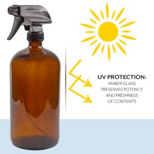 Cornucopia 32oz Amber Glass Spray Bottles (2-Pack); Brown Bottles w/ 3-Setting Trigger Sprayers; Includes Caps for Storage