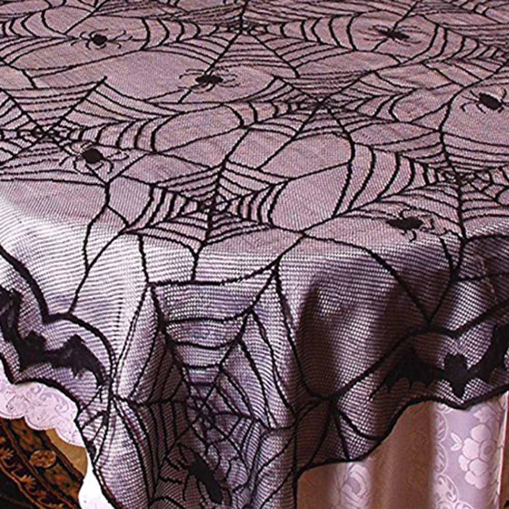 Awtlife Halloween Lace Tablecloth Bat Spider Web For Halloween Party Decor 48"x96"