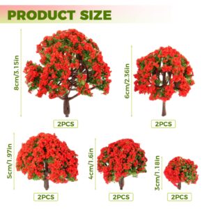 Yetaha 10pcs Model Trees Red Flower Train Trees Model Train Railways Architecture Scenery Diorama Tree Model Railroad Scenery with No Stands for DIY HO N Z Scale Model Train Landscape Supplies