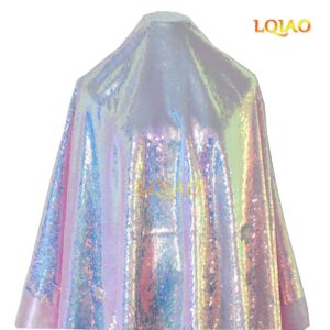 LQIAO 0.5Yard Tansparent Iridescent Pink Mermaid Sequin Fabric Lace Two Tone Flip Up Reversible Sequin Fabric for Evening Wedding Dress Decoration