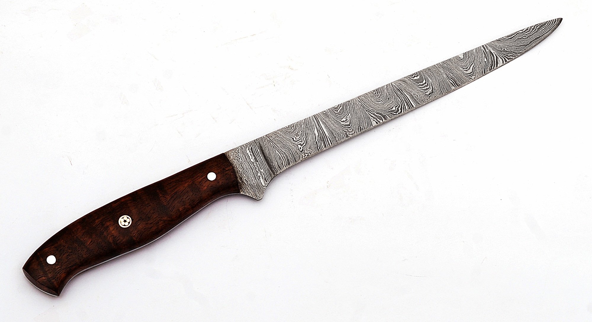 HM TRADING Custom Handmade Damascus Steel Fillet Knife with Beautiful Rose wood Handles (Brown)