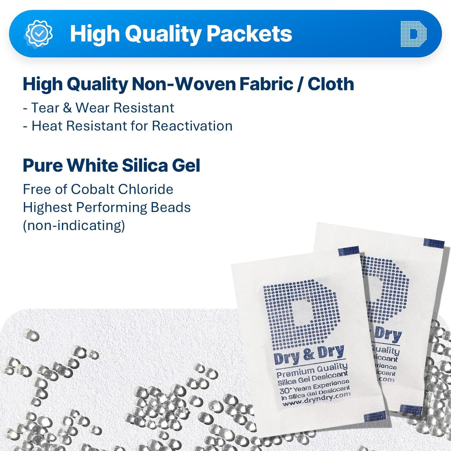 Dry & Dry 5 Gram [30 Packets] Silica Gel Packets, Desiccants - Rechargeable Fabric Silica Gel Packs, Silica Gel, Silica Packets, Desiccant Packs for Storage