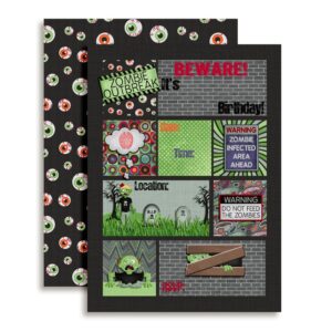 zombie outbreak halloween birthday party invitations, 20 5x7 fill in cards with twenty white envelopes by amandacreation