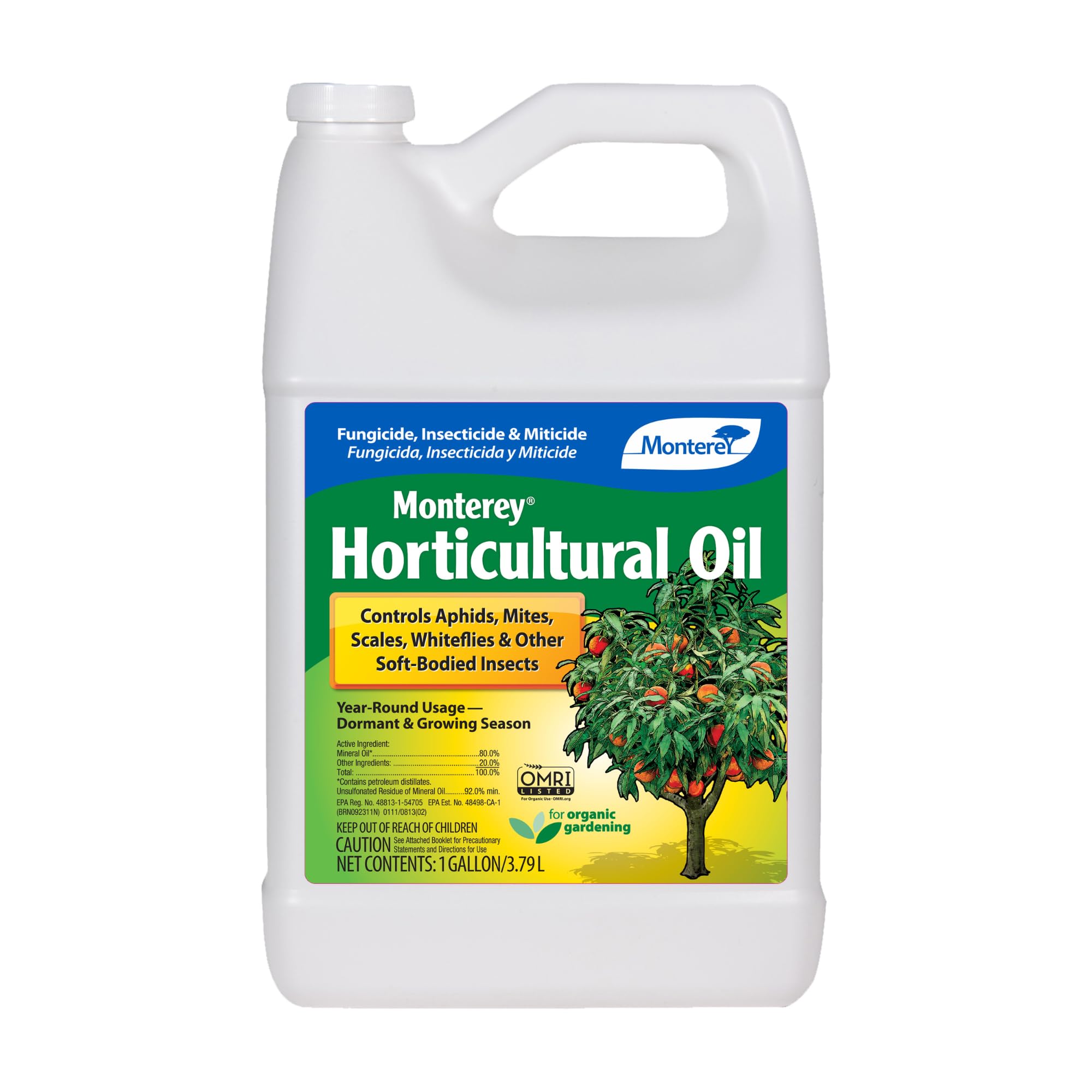 Monterey Horticultural Oil - Organic Gardening Fungicide, Insecticide, & Miticide - Controls Aphids, Mites, Scales - 1 Gallon - Apply Using a Sprayer