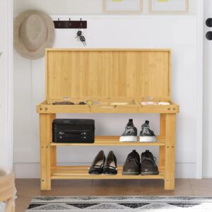 BAMBUROBA Shoe Rack Storage Bench Bamboo Organizer Entryway Organizing Shelf with Storage Drawer on Top, Natural