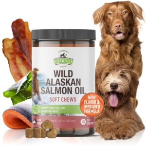 strawfield pets salmon dog chews omega 3 fish oil chews with wild alaskan salmon oil skin & coat + seasonal allergy support hip & joint dog supplement + epa & dha made in usa