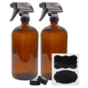 cornucopia 32oz amber glass spray bottles (2-pack); brown bottles w/ 3-setting trigger sprayers; includes caps for storage