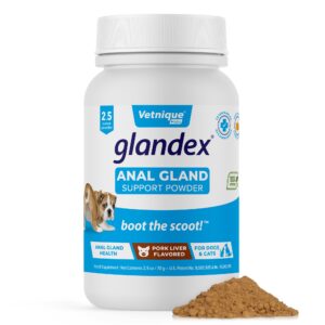 glandex dog fiber supplement powder for anal glands with pumpkin, digestive enzymes & dog probiotics for digestive health - vet recommended - boot the scoot (pork liver, 2.5oz powder)