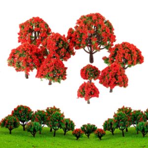 yetaha 10pcs model trees red flower train trees model train railways architecture scenery diorama tree model railroad scenery with no stands for diy ho n z scale model train landscape supplies