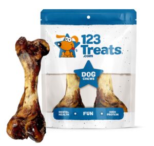 123 treats - meaty dog bone treat - large 100% natural pork chews for dogs dog bones for aggressive chewers (pork, 2 count)