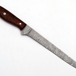 HM TRADING Custom Handmade Damascus Steel Fillet Knife with Beautiful Rose wood Handles (Brown)