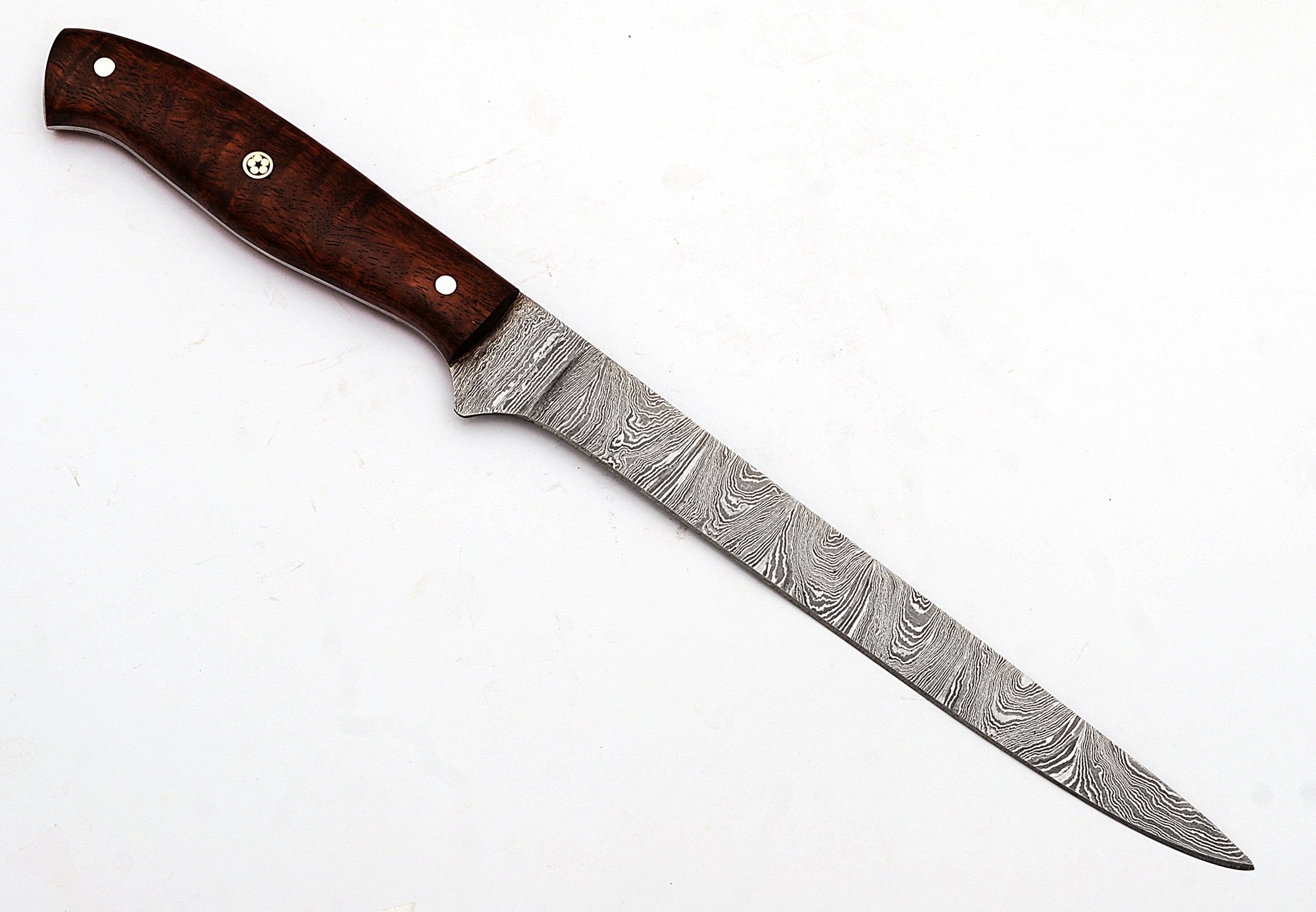 HM TRADING Custom Handmade Damascus Steel Fillet Knife with Beautiful Rose wood Handles (Brown)