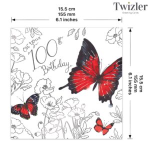 Twizler Happy 100th Birthday Card for Her with Silver Foiling