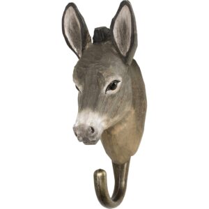 wildlifegarden hand-carved donkey hook, sturdy wood wall hook with artisanal life-like figurine, easy-to-install, designed in sweden