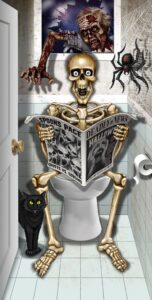 forum novelties 76927 forum bathroom skeleton on toilet halloween 30" x 60" door cover, multi-colour, us:one size