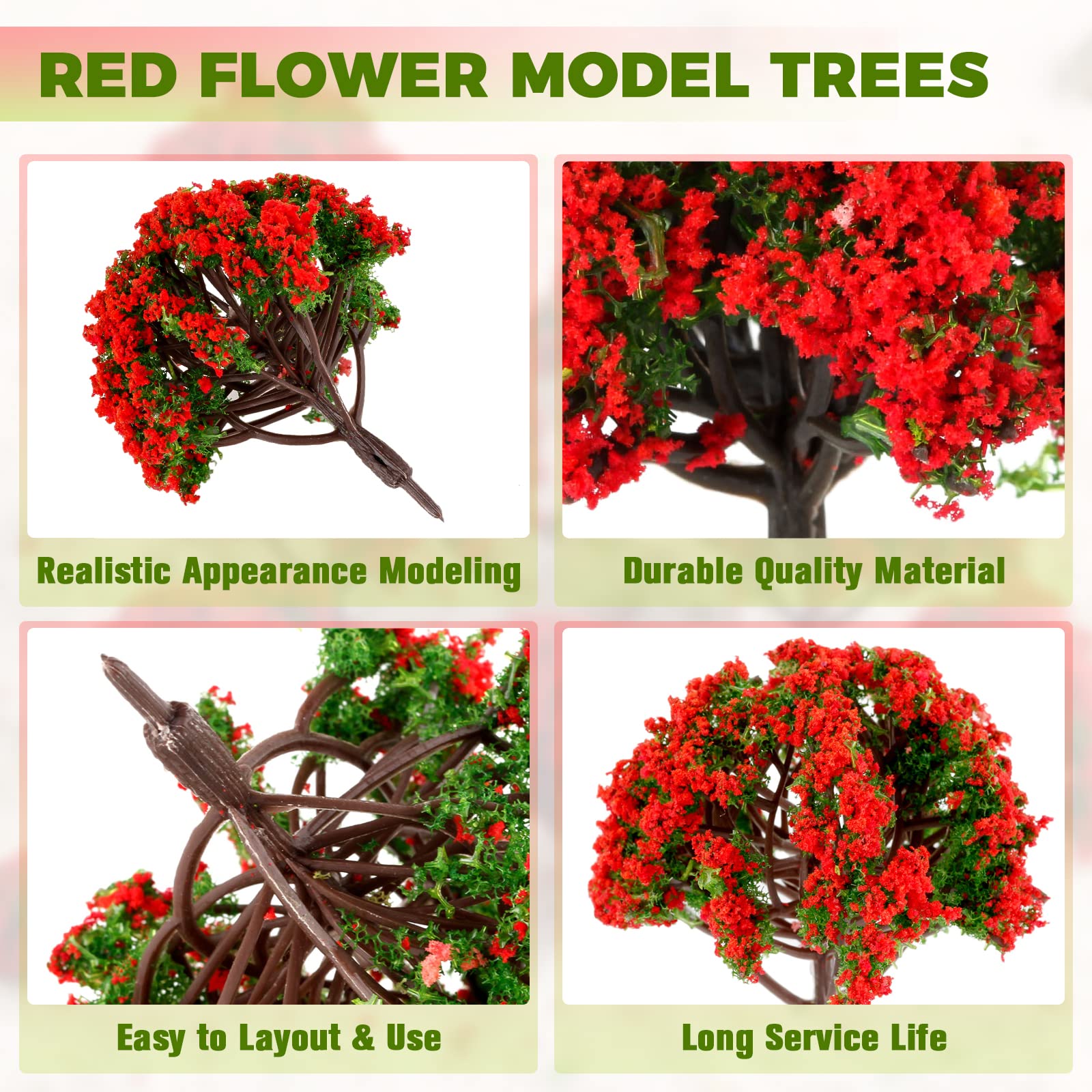 Yetaha 10pcs Model Trees Red Flower Train Trees Model Train Railways Architecture Scenery Diorama Tree Model Railroad Scenery with No Stands for DIY HO N Z Scale Model Train Landscape Supplies