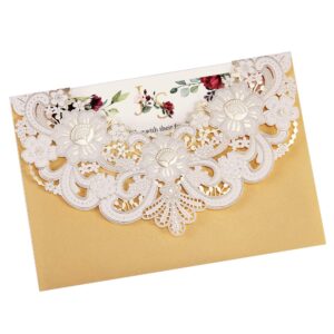 doris home 50pcs gold blank laser cut flora lace invitation cards with envelopes for wedding invitations, bridal shower, engagement, birthday, bachelorette party, baby shower