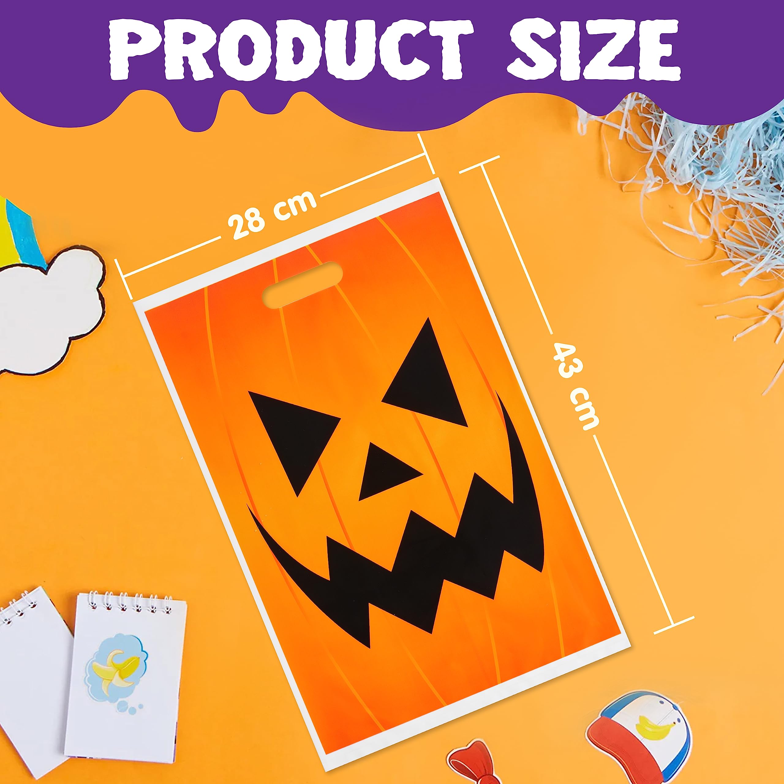 JOYIN 72 Pcs Halloween Goodie Bags, Pumpkin Plastic Candy Bags for Kids Trick or Treating, Halloween Jack o' Lantern Trick or Treat Bags for Halloween Snacks Party Favors, Treats Party Supplies